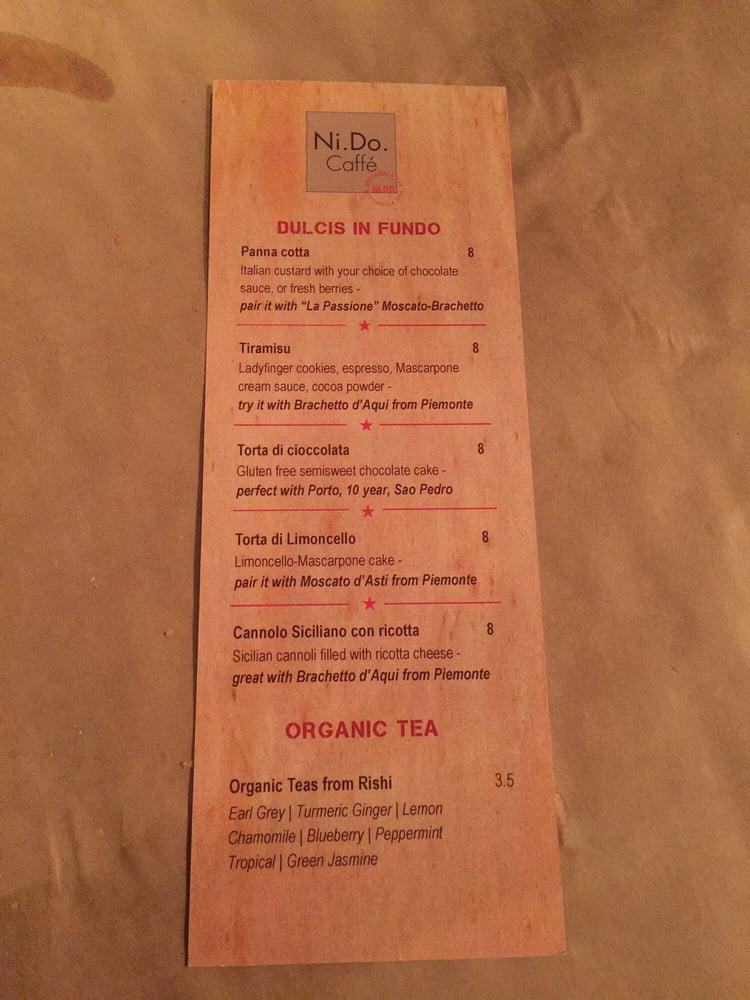 Menu at NiDo Caffe Italian Restaurant, Miami, Biscayne Blvd
