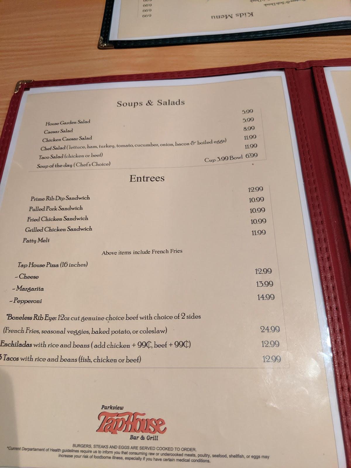 Menu at Parkview Tap House pub & bar, Fountain Hills, E Parkview Ave