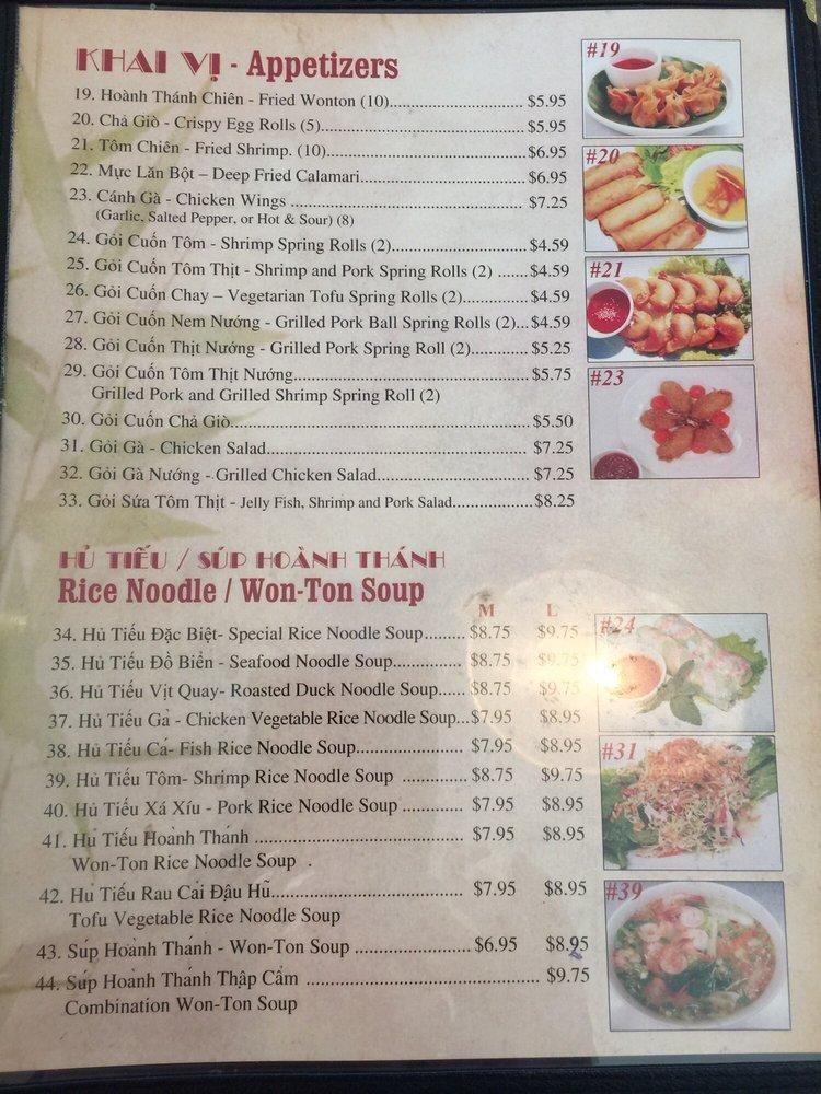 Menu at Pho Bac Noodle Palace restaurant, Modesto