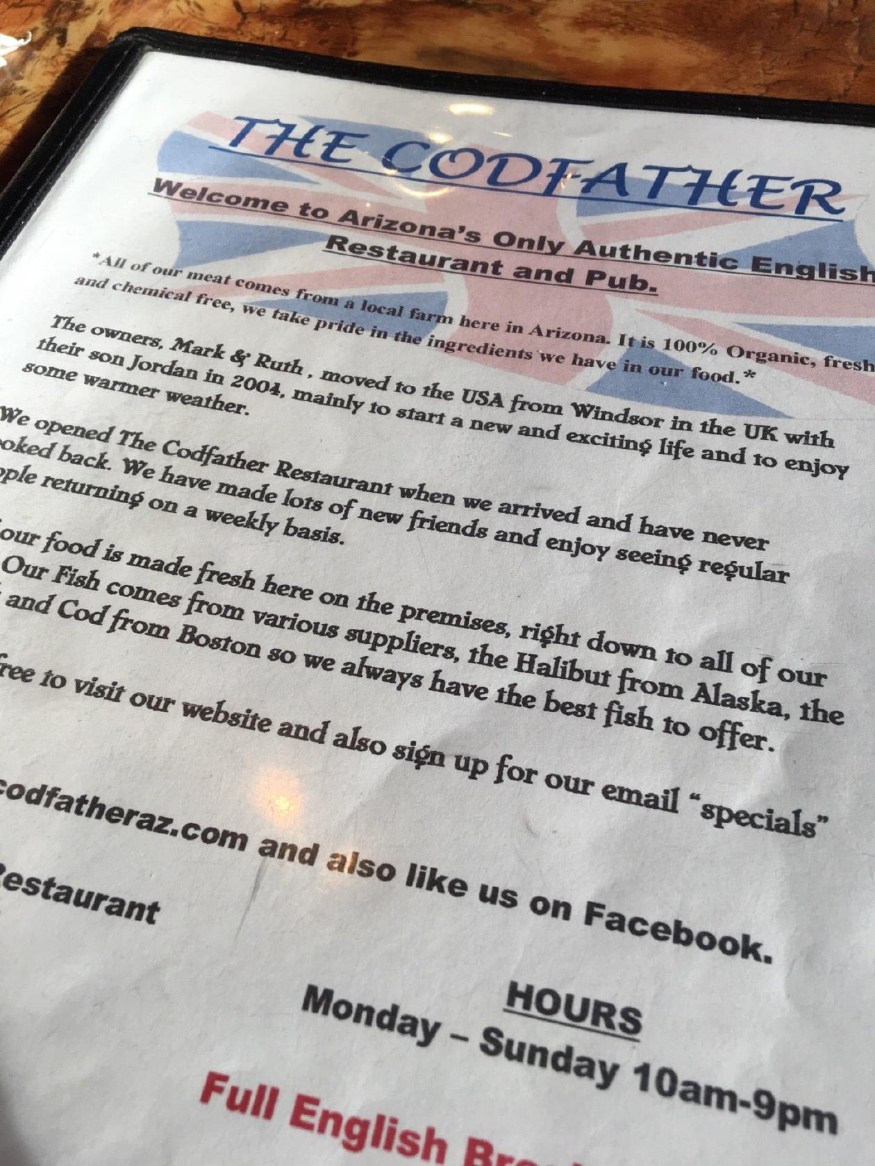 Menu at The Codfather restaurant, Phoenix, E Bell Rd