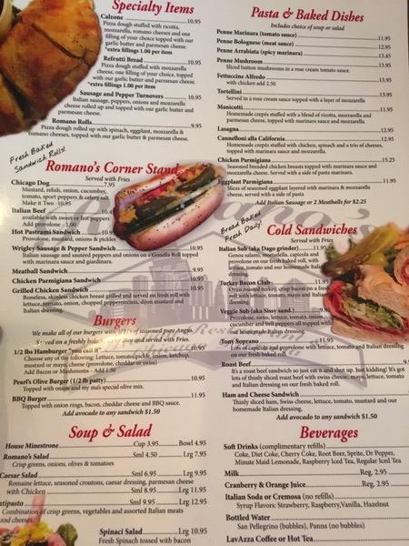 Carta del restaurante Romano's Downtown, Riverside, University Ave