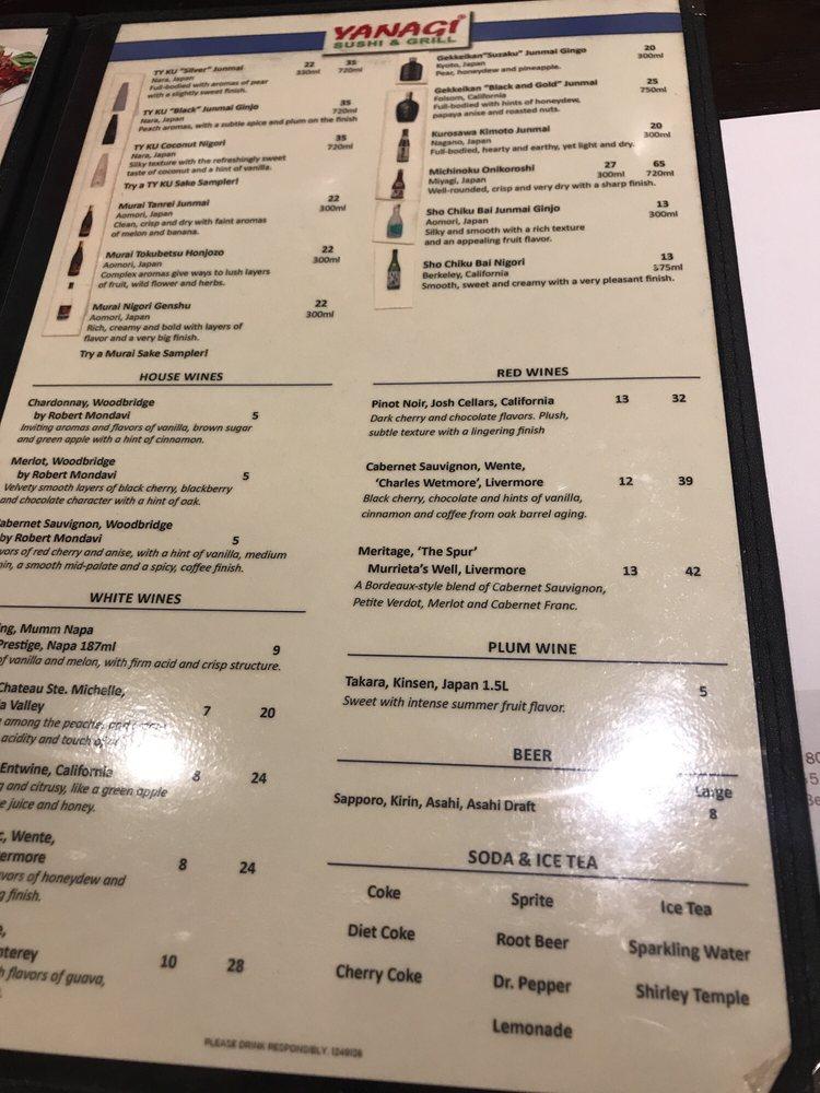Menu at Yanagi Sushi & Grill Dublin restaurant, Dublin
