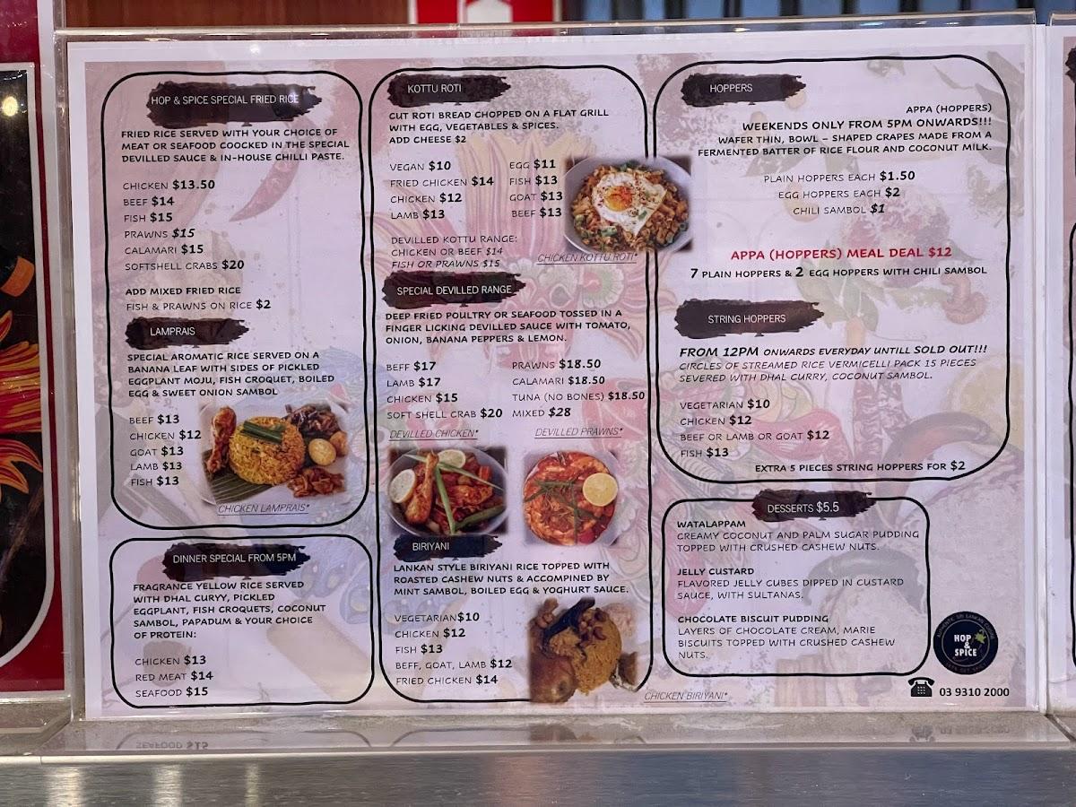 Menu at Hop & Spice restaurant, Braybrook