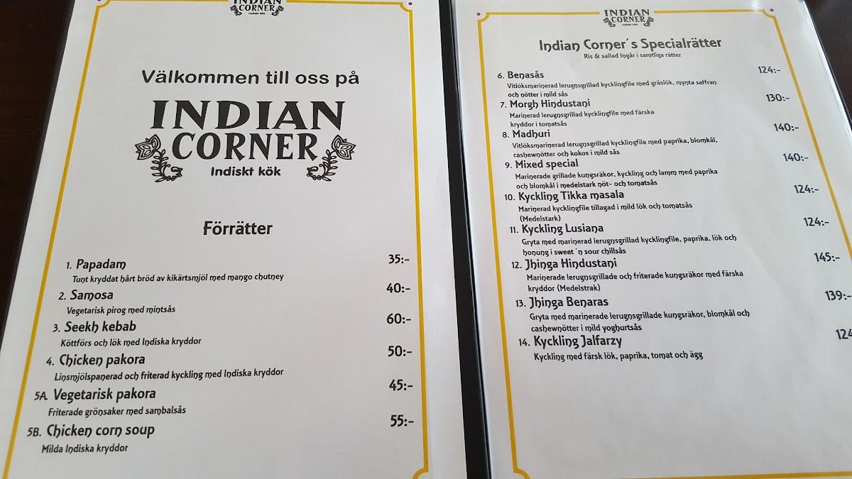 Menu at Indian Corner restaurant, Visby