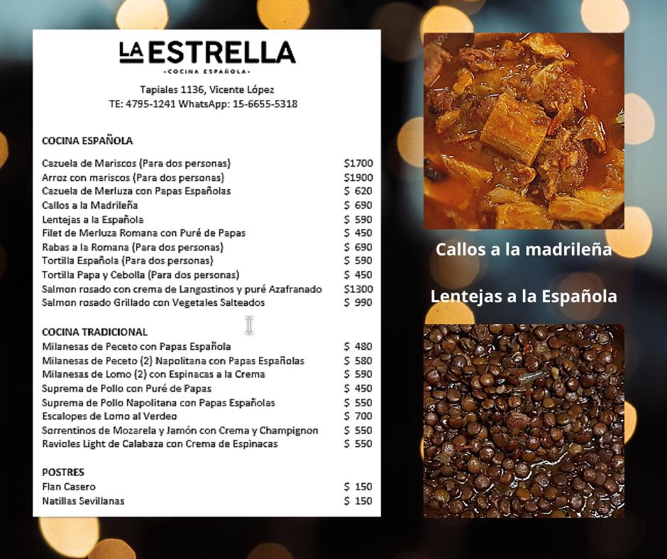 Carta de La Estrella Restaurant, Vicente López, Tapiales 1136