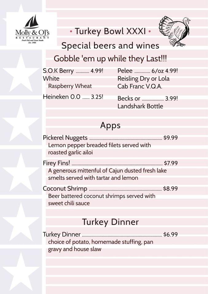 Menu at Molly & OJ's Restaurant, Erieau