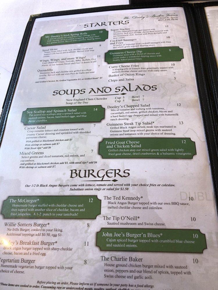 Menu at Mr. Dooley's Boston pub & bar, Boston