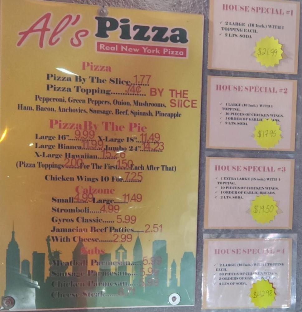Menu at Al's Pizza pizzeria, Kissimmee, W Bryan St
