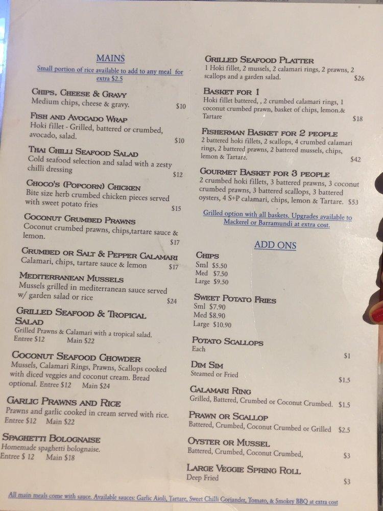 Menu at Frydays fast food, Cairns