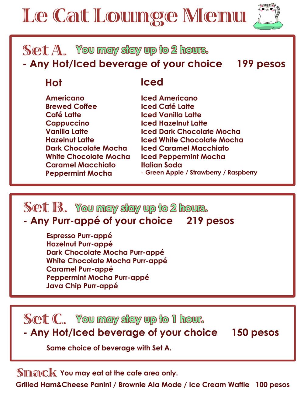 Menu at Le Cat Coffee Shop cafe, Las Pinas, 1740 BF Resort Dr