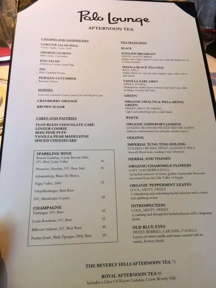Menu at Polo Lounge restaurant, Beverly Hills