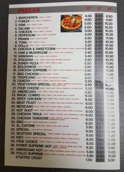 Menu at Prima Takeaway pizzeria, Withernsea