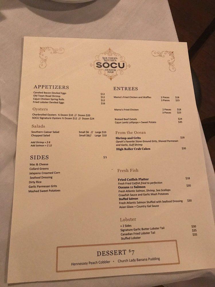 Menu at SOCU Southern Kitchen and Oyster Bar, Mobile