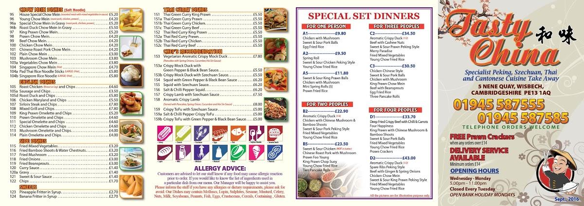 Menu at Tasty China fast food, Wisbech, 5 Nene Quay