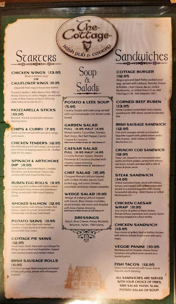 Menu at The Cottage Pub, San Antonio