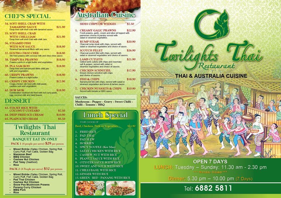 Menu at Twilights family restaurant, Dubbo