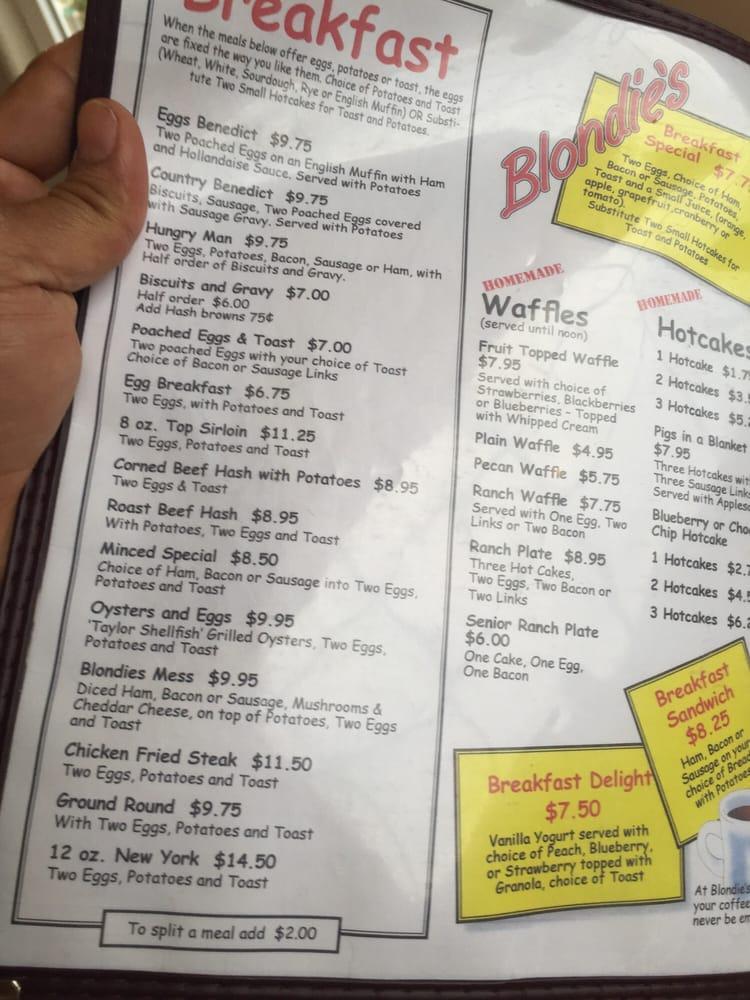 Menu at Blondie's Restaurant, Shelton