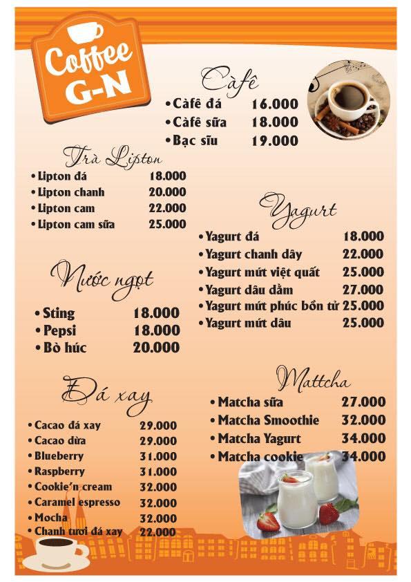 Menu at Coffee GN Phan Thiết restaurant, Phan Thiet, A101 Hung Vuong