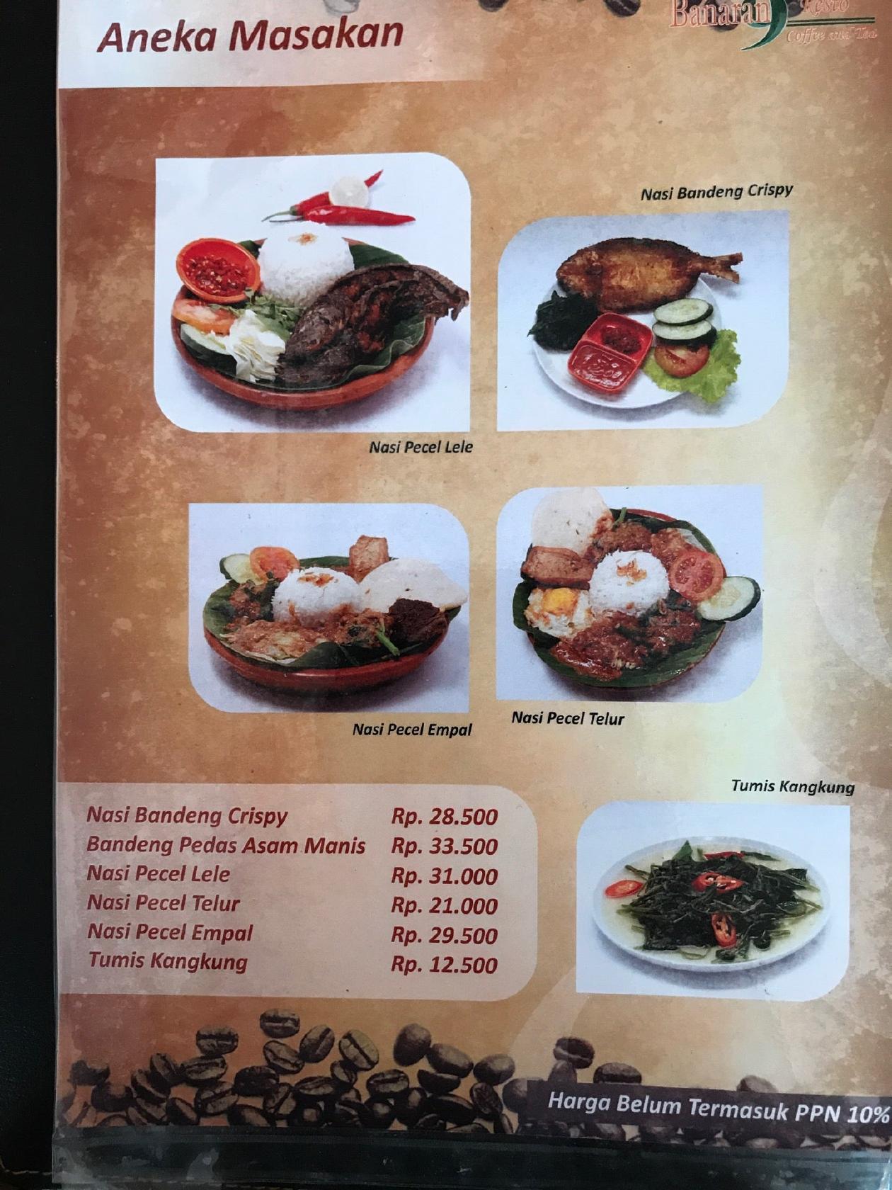Menu at Kampoeng Kopi Banaran cafe, Bawen