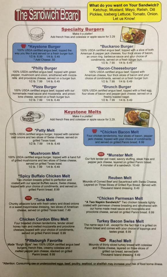 Menu at Keystone Restaurant, USA