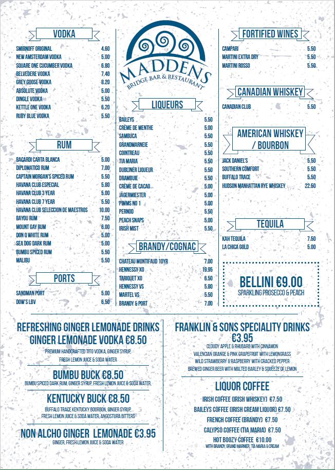 Menu at Maddens Bridge Bar & Restaurant, Bundoran, Main St