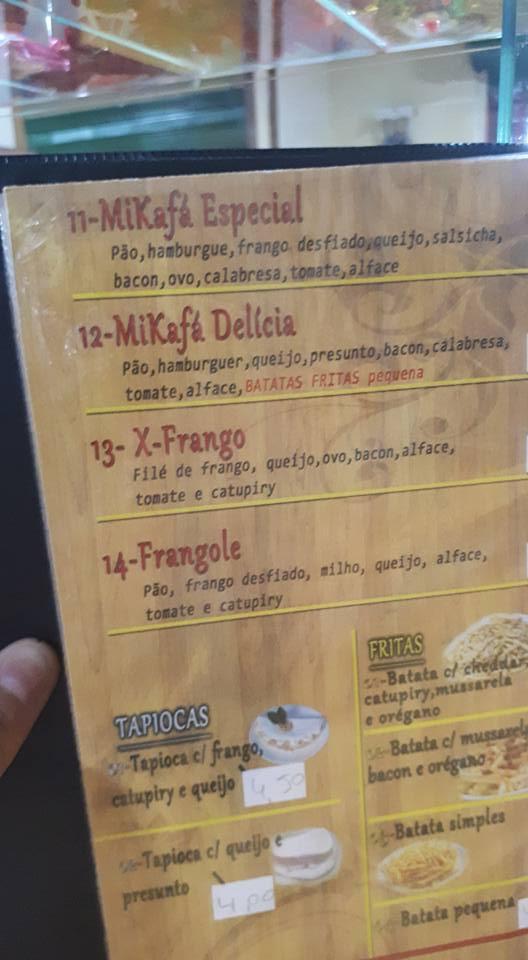 Menu at Mata Fome restaurant, Brazil