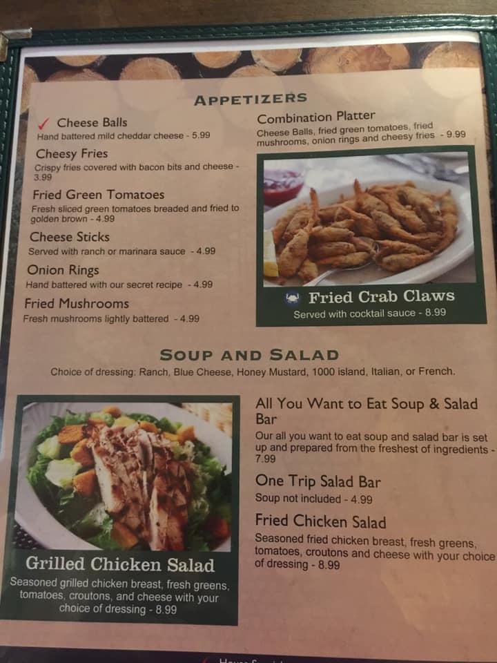 Menu at Cedar Landing restaurant, Winfield