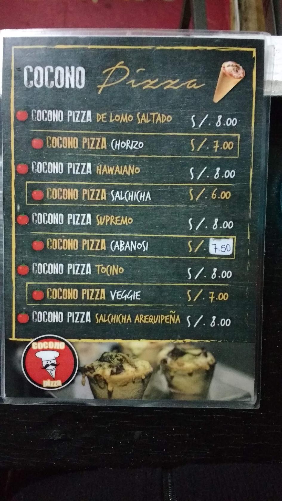 Menu at Cocono Pizza restaurant, Ilo District