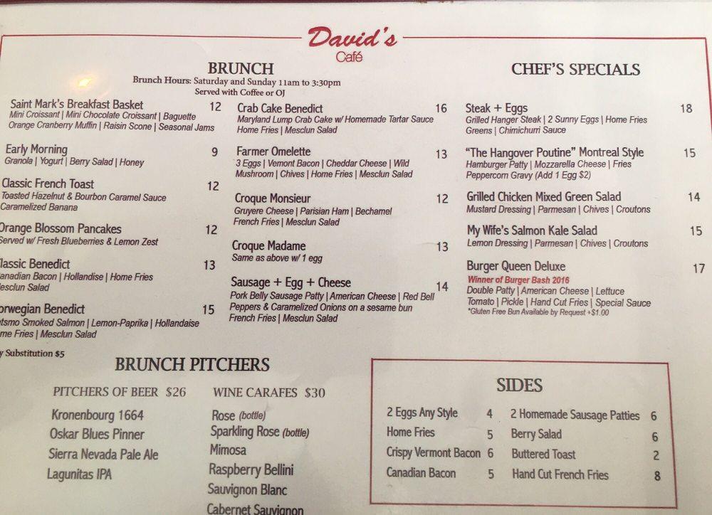 Menu at David's Café cafe, New York City