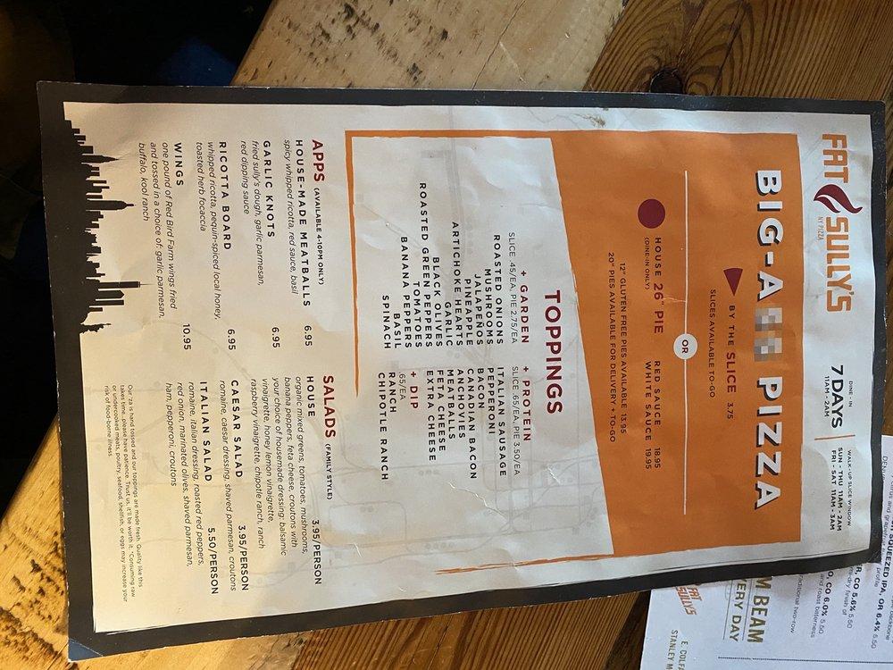 Menu at Atomic Cowboy restaurant, Colorado Springs