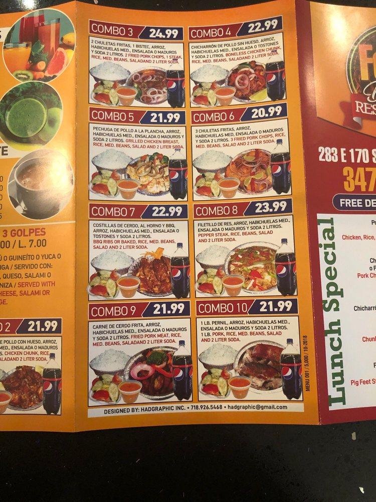 Menu at El Fogon Dominicano restaurant, New York City