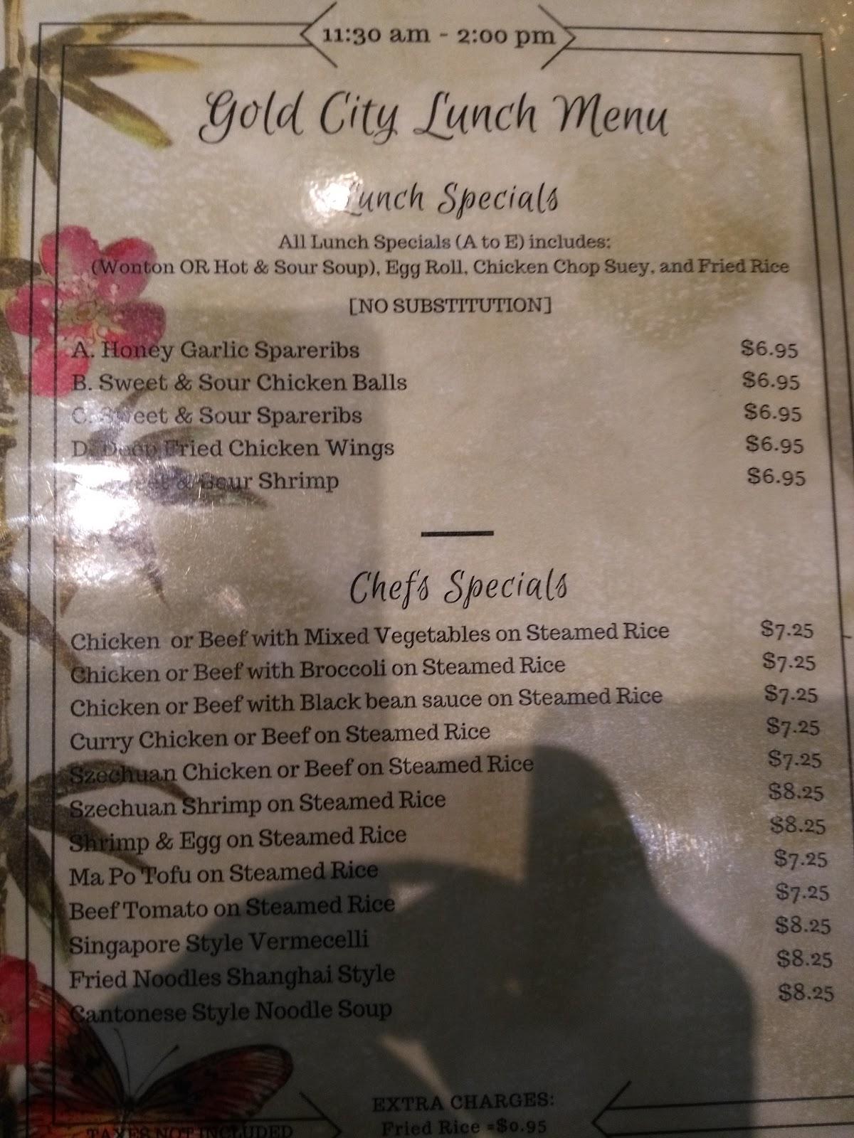 Menu at Gold City Chinese Restaurant, Milton