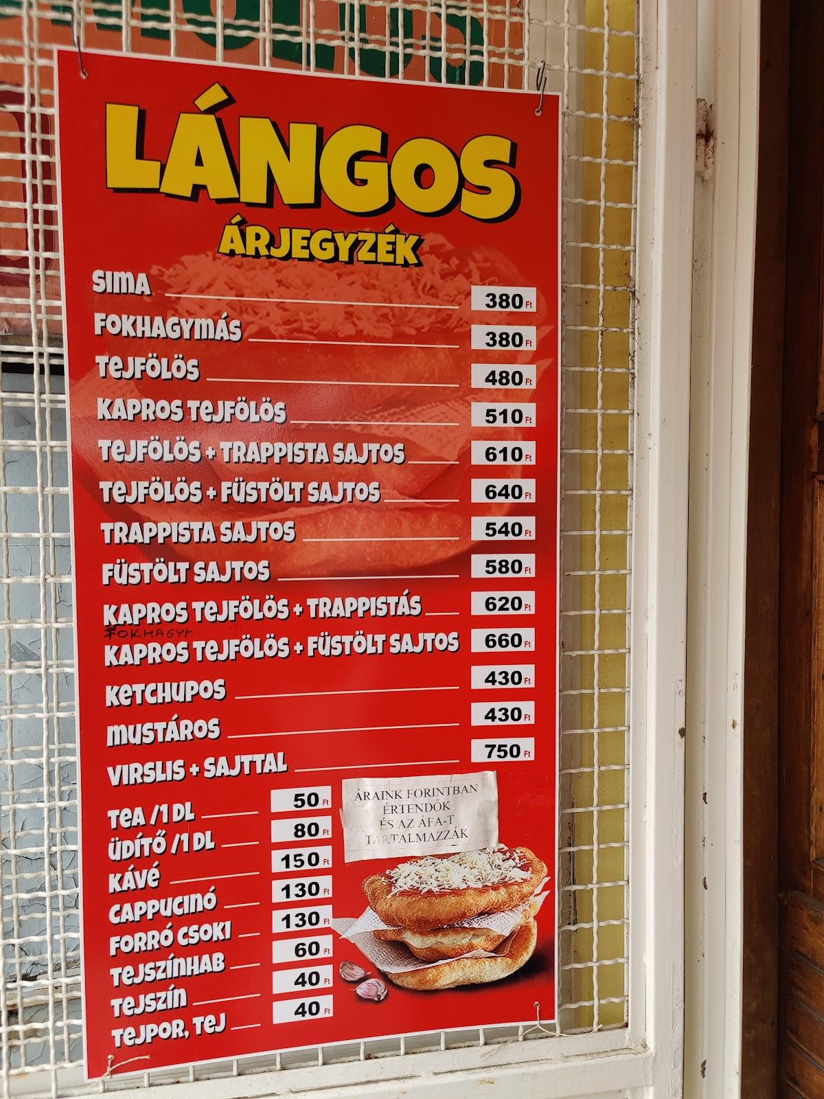 Menu at Lángos palacinta, Berettyóújfalu