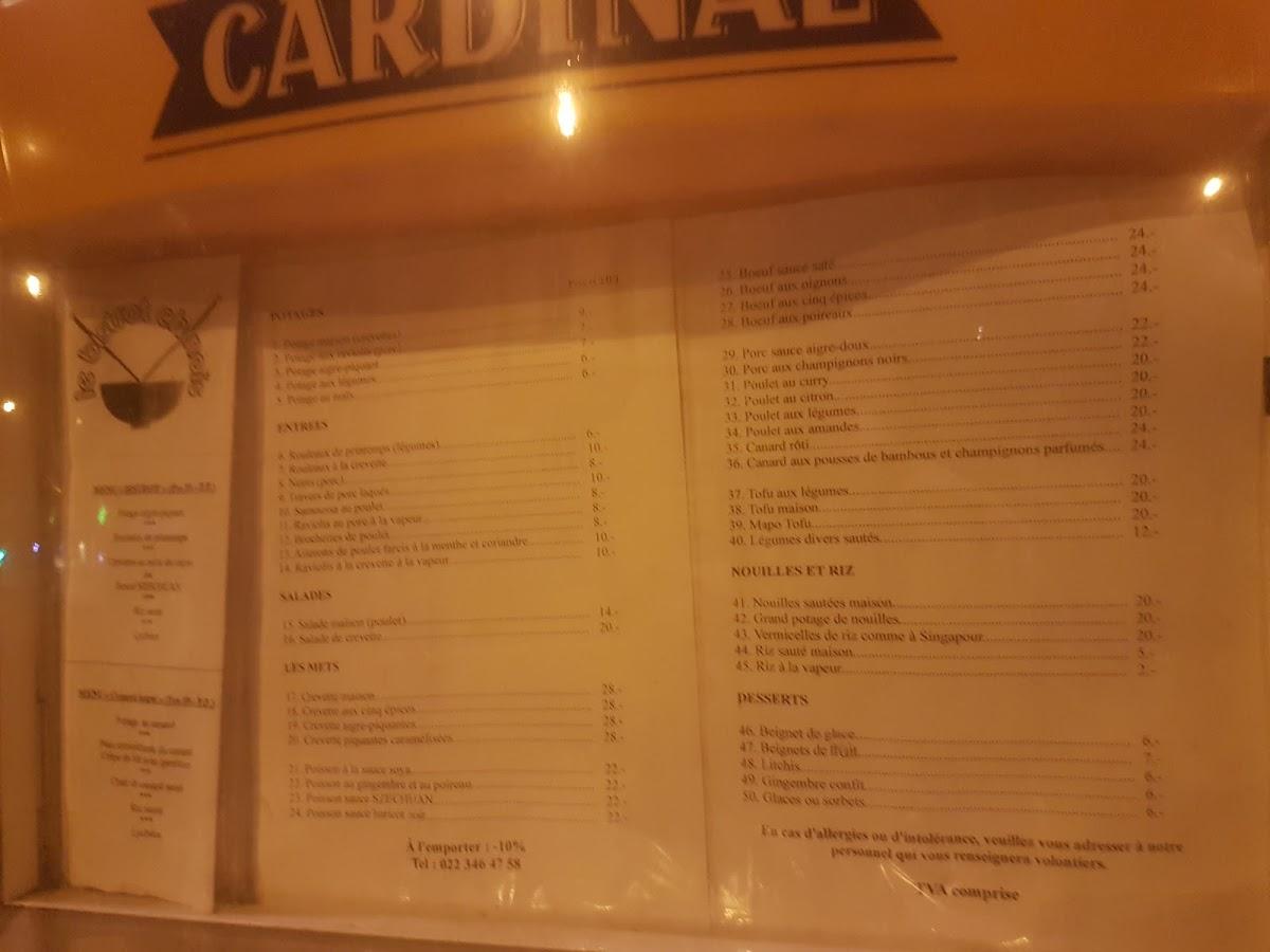 Menu au Le Bistrot Chinois, Genève, Rte de Florissant 19