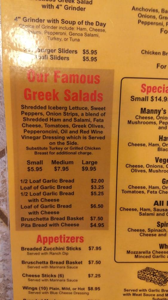 Menu at Manny's Pizza Beachside pizzeria, New Smyrna Beach