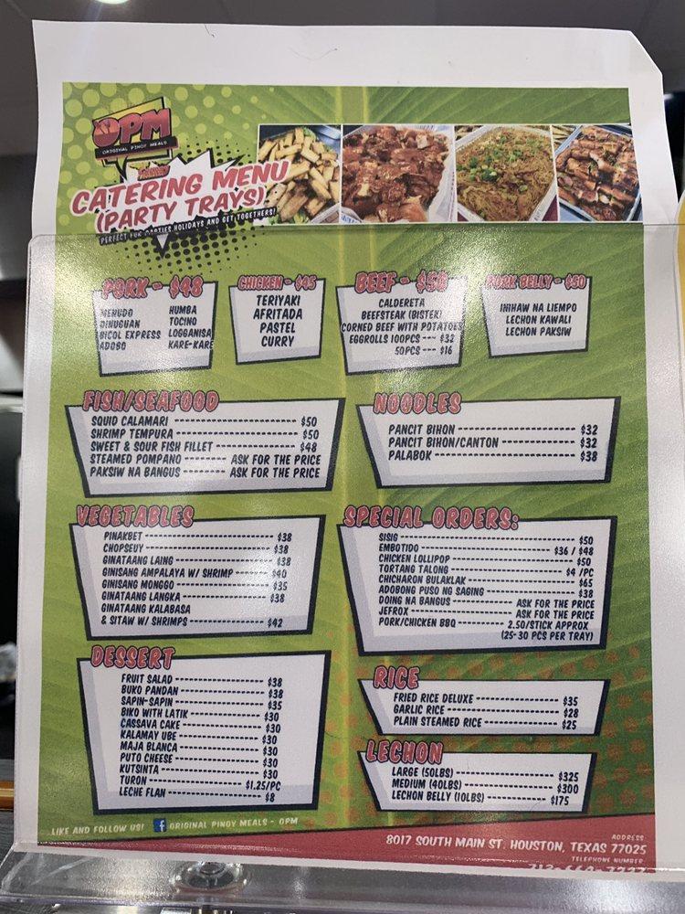 Menu at Original Pinoy Meals, Houston