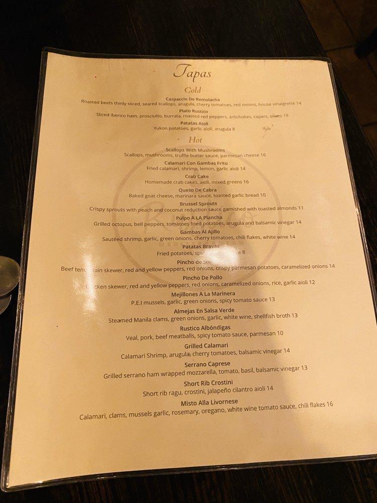 Menu at Rustico restaurant, Oak Park