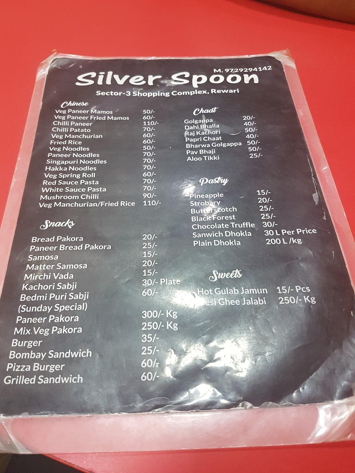 Menu at Silver Spoon, Rewari