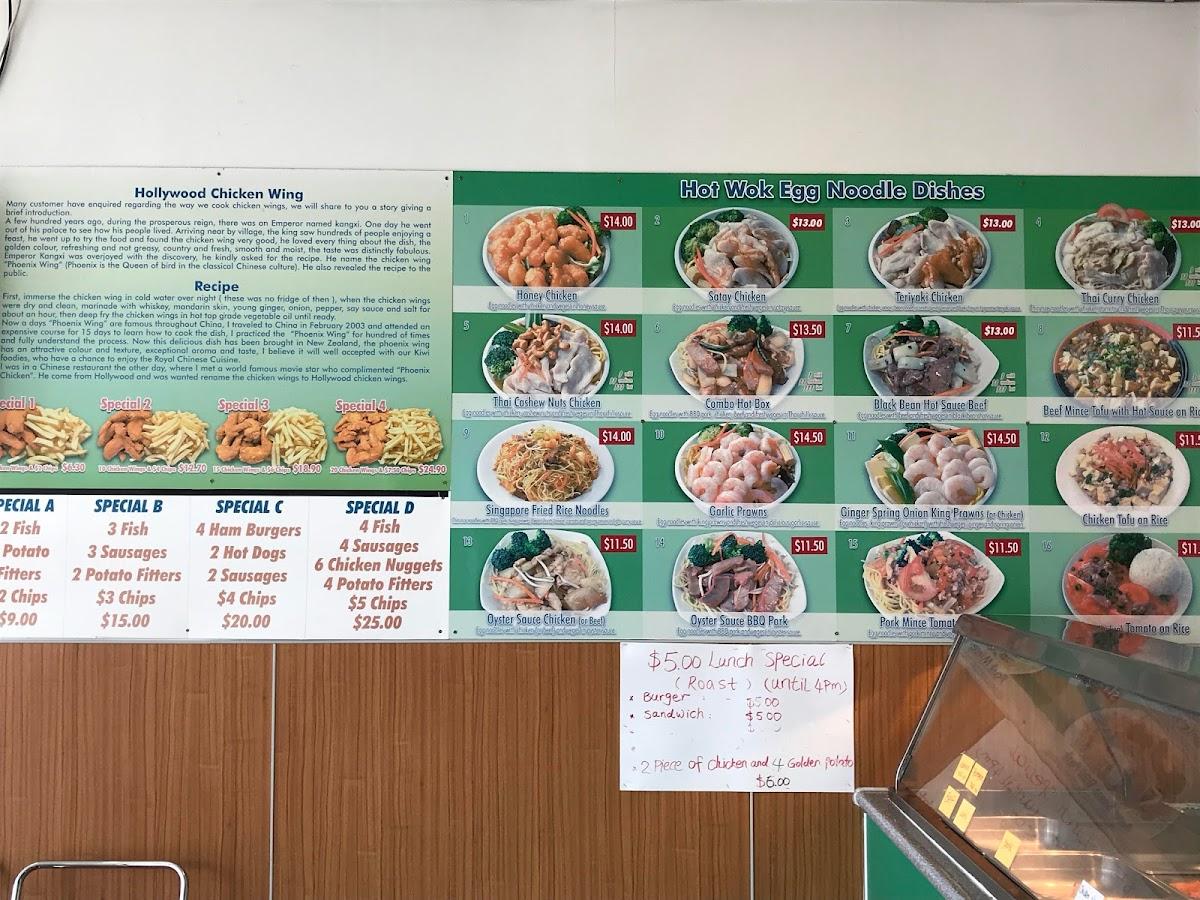 Menu at Sunnynook Fastfood restaurant, Auckland