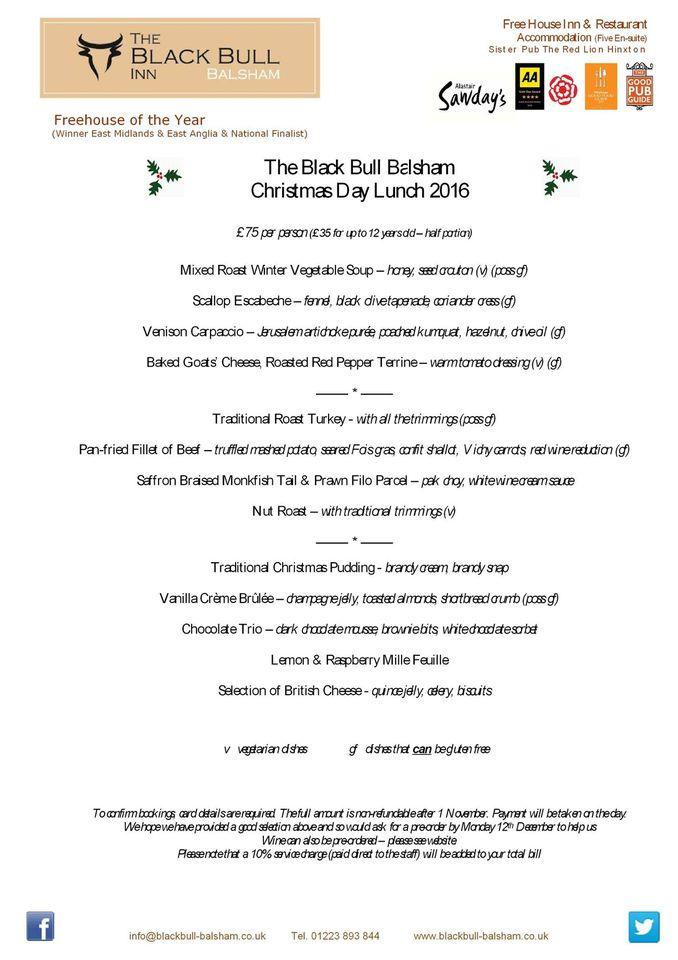 Menu at The Black Bull Inn pub & bar, Balsham