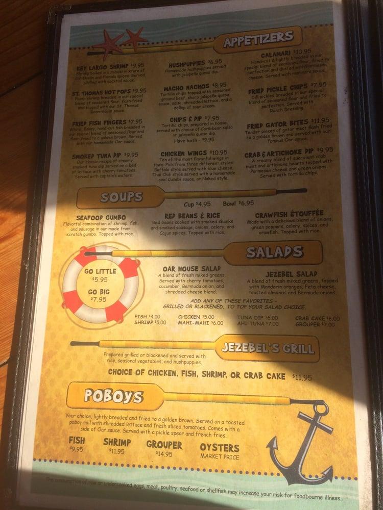 Menu at The Oar House restaurant, Pensacola, S Pace Blvd