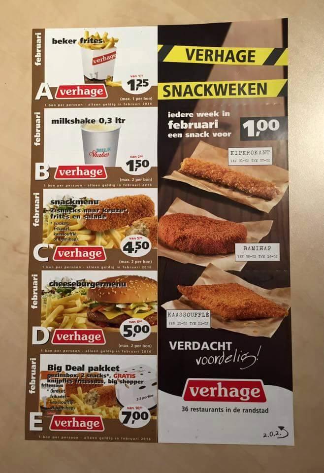 Menu at Verhage, Rotterdam, Putsebocht 136A