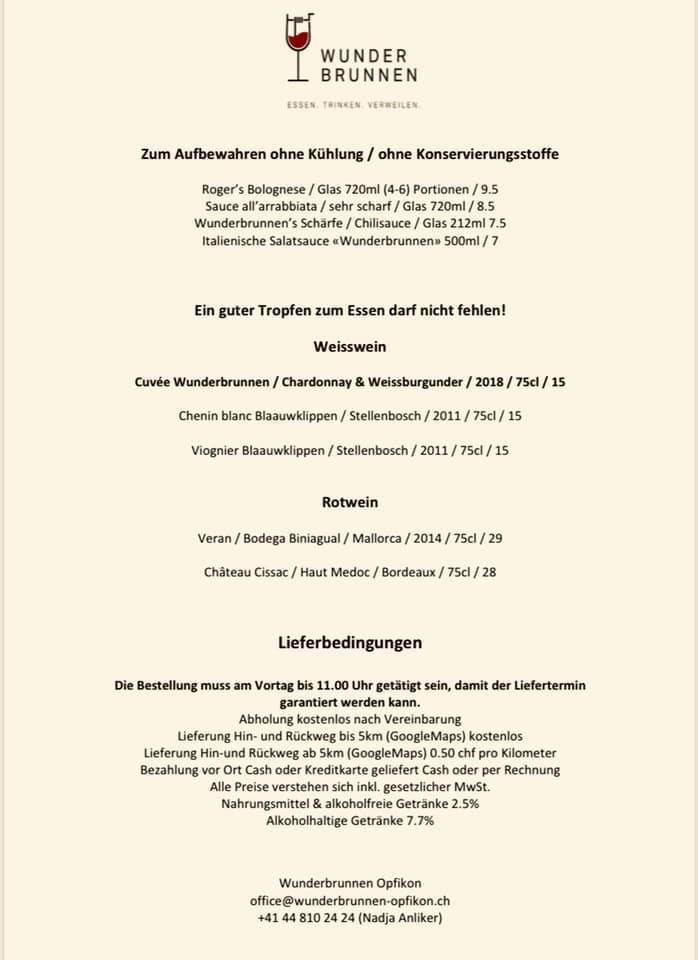Menu da Wunderbrunnen Opfikon, Opfikon