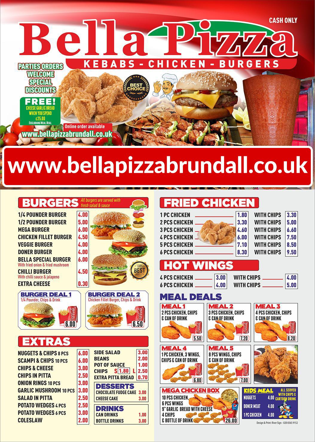 Menu at Bella Pizza & Kebab restaurant, Norwich, 116 The St