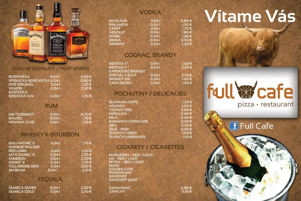 Menu at Full Cafe • Pizza Restaurant, Fulianka