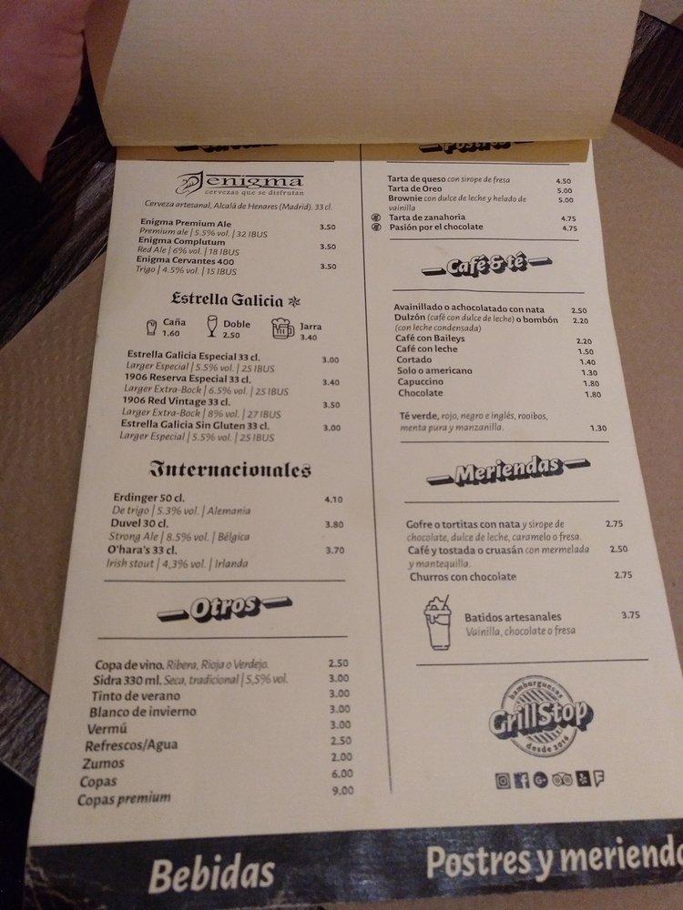 Carta de Grill Stop, Madrid