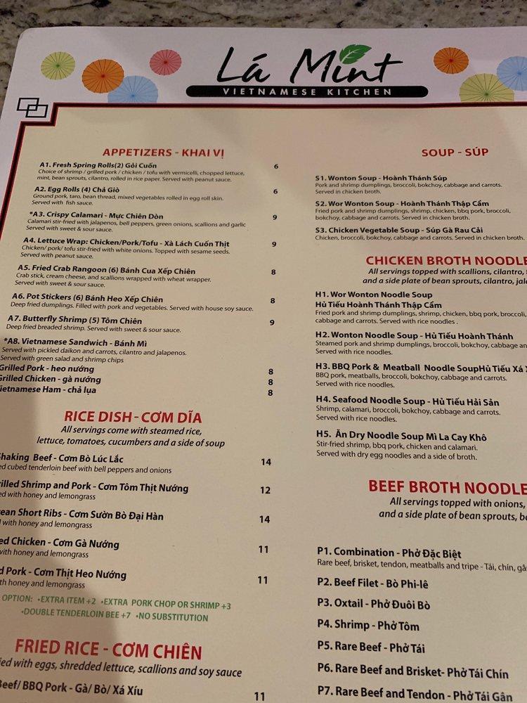 Carta del restaurante Lá Mint - Vietnamese Kitchen, Reno