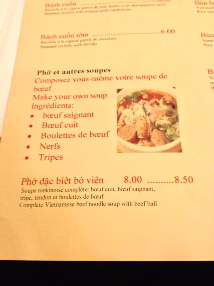 Carta del restaurante Pho Bida Viet Nam, Paris