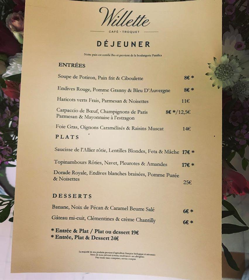 Carta de Restaurant Willette Café Troquet, Paris