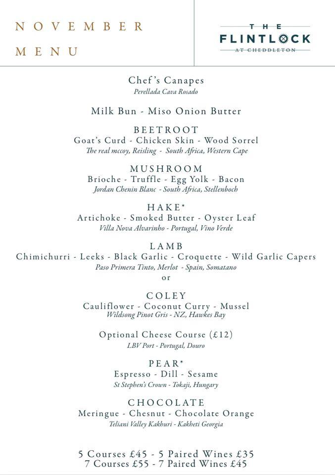 Menu at The Flintlock at Cheddleton restaurant, Leek